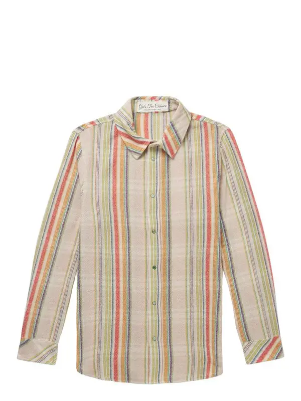 GOD'S TRUE CASHMERE Ruler Striped Recycled-cashmere And Wool-blend Gauze Shirt - Neutrals