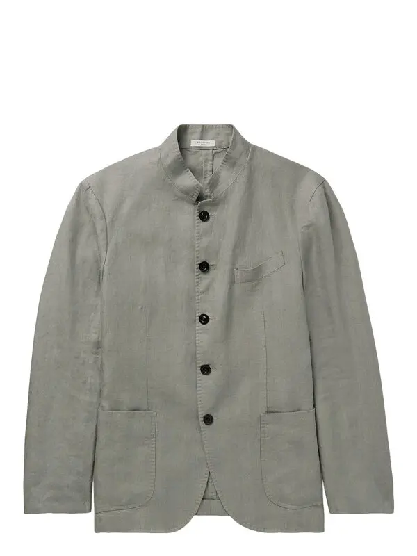 Boglioli Slim-fit Nehru-collar Herringbone Linen Jacket - Gray