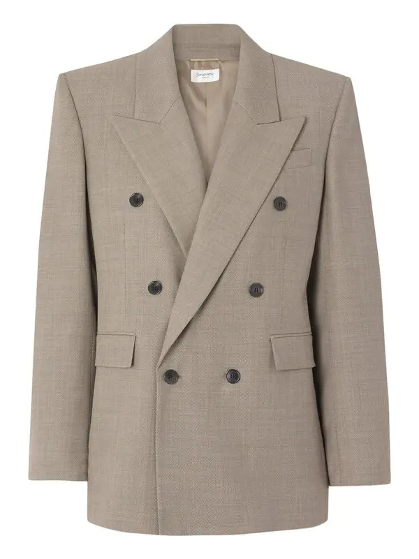 Saint Laurent Double-breasted Wool Blazer - Neutrals