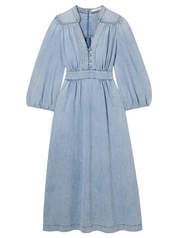 Zimmermann Lucky Gathered Denim Midi Dress - Blue