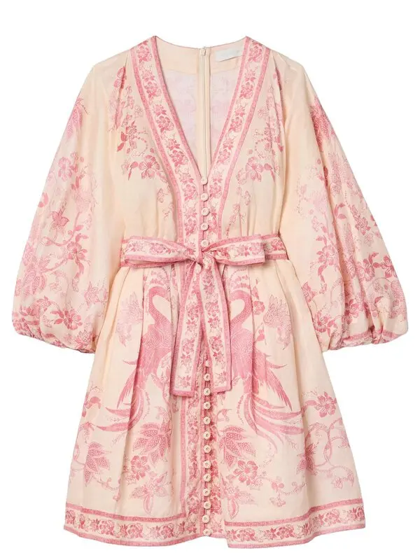 Zimmermann Lucky Belted Mini Dress - Pink