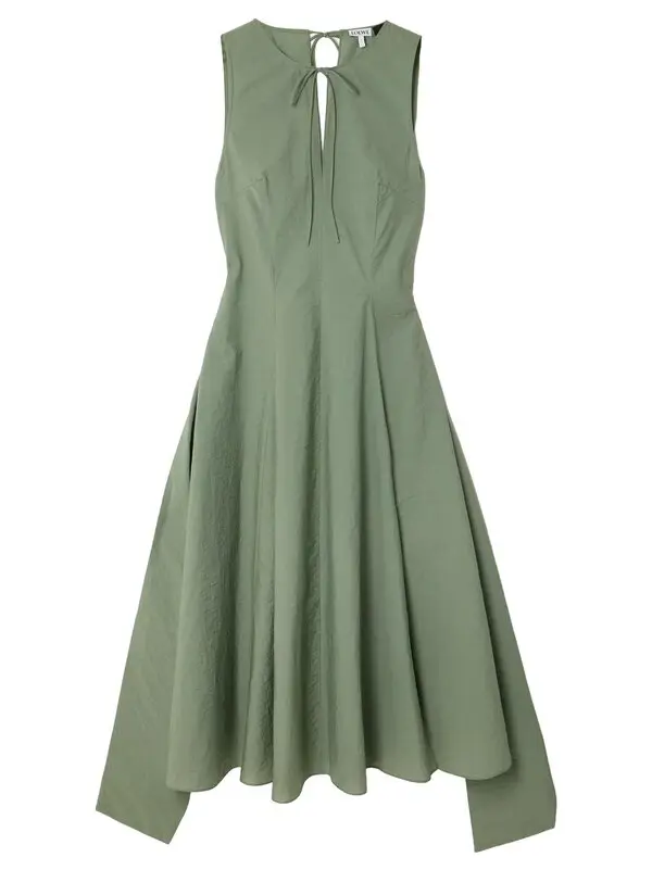 Loewe Tie-detailed Belted Crinkled Cotton-blend Poplin Midi Dress - Green