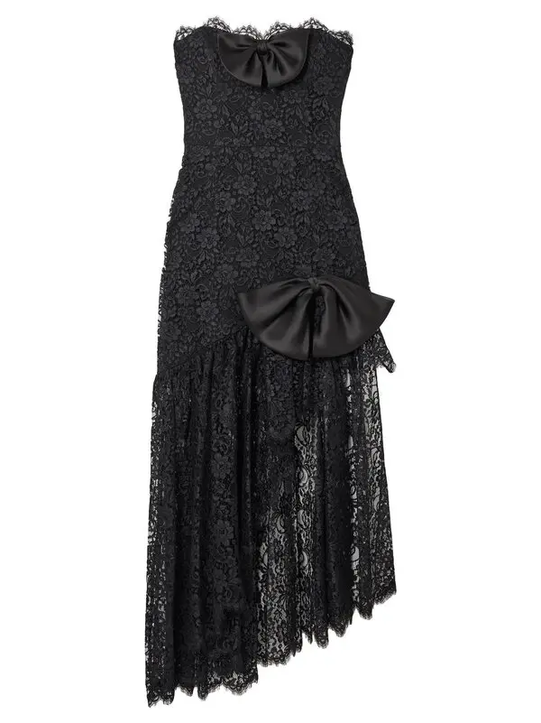 Alessandra Rich Bow-detailed Strapless Asymmetric Dress - Black