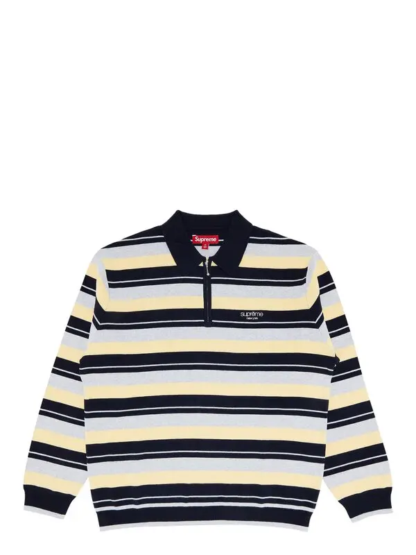 Supreme Stripe Zip Long-sleeve Polo 'navy - Blue