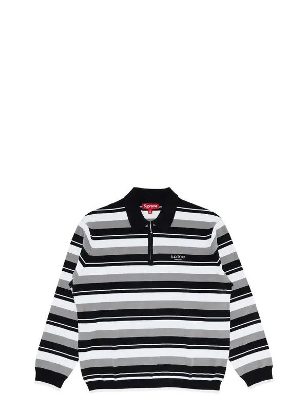 Supreme Stripe Zip Long-sleeve Polo - Black