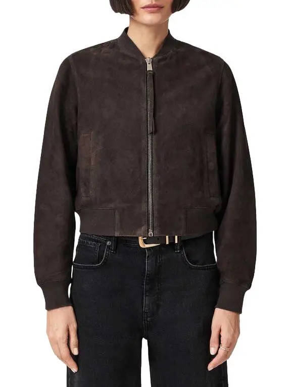 ALLSAINTS Orten Suede Bomber Jacket - Bitter Brown