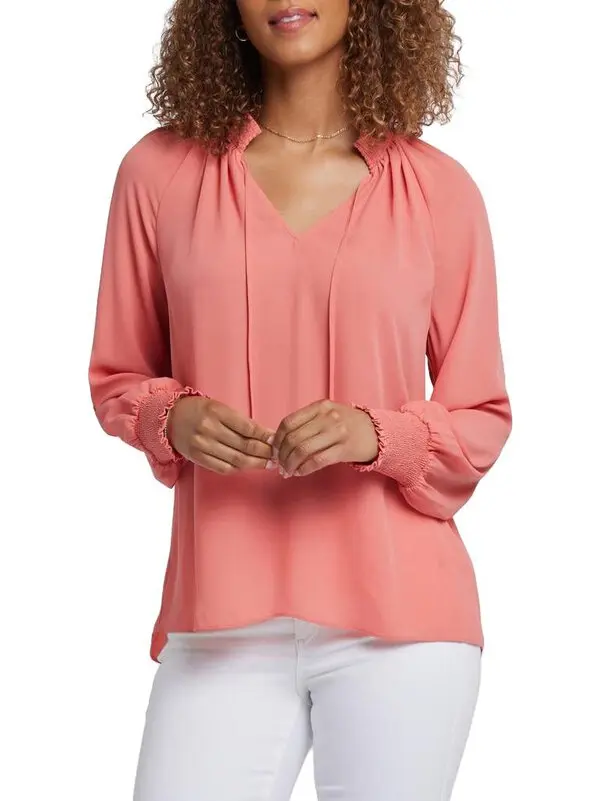 NYDJ Gemma Smocked Neck Top - Coral Haze