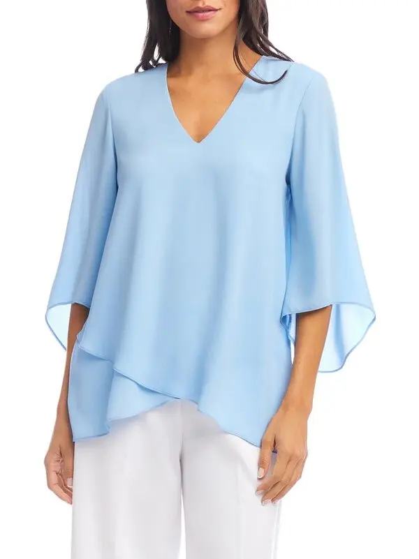 Karen Kane Asymmetric Hem Crepe Top - Lake