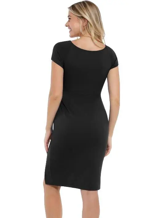 POPILUSH Shapewear Short Sleeve Sheath Dress - Midnight Black
