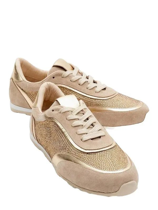FOREVER & ALWAYS SHOES Bonia Rhinestone Sneakers - Beige Suede Leather