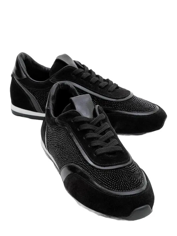 FOREVER & ALWAYS SHOES Bonia Rhinestone Sneakers - Black Suede Leather