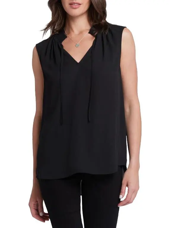 NYDJ Gemma Sleeveless Smocked Neck Top - Black