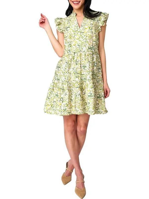 GIBSONLOOK Print Flutter Sleeve Tiered Dress - Secret Garden