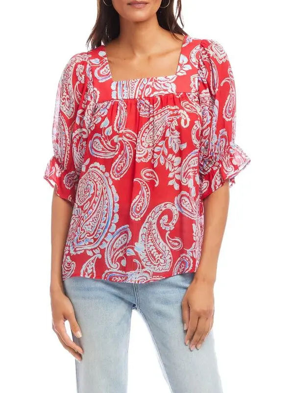 Karen Kane Ruffle Sleeve Top - Paisley