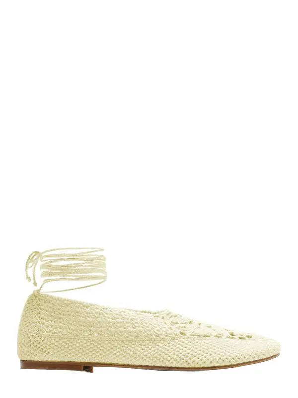 HVOYA Riviera Lace Up Cotton Flats - Yellow