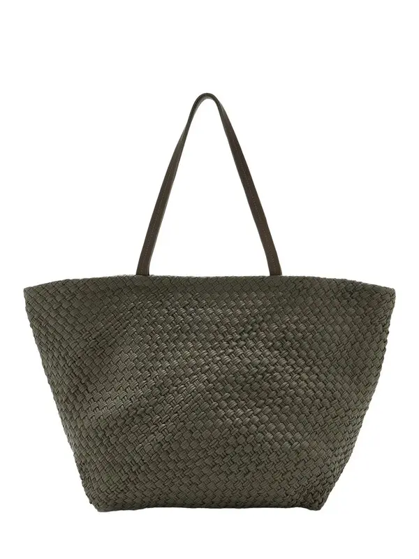 ST. AGNI Large Woven Leather Trapeze Tote Bag - Grey