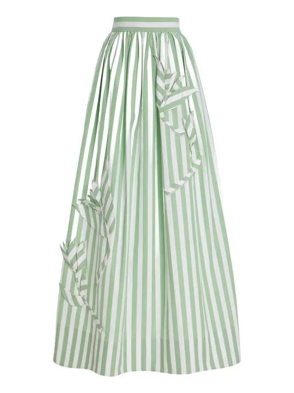 Oscar De La Renta Exclusive Riviera Appliquéd Cotton Midi Skirt - Stripe