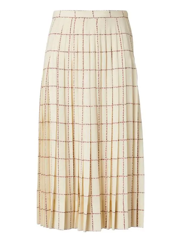 Loro Piana Clea Pleated Silk Sablé Midi Skirt - Neutrals