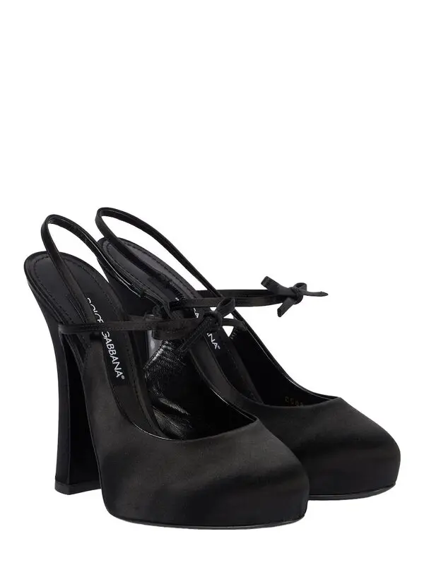 Dolce & Gabbana Vally Satin Slingback Platform Pumps - Black