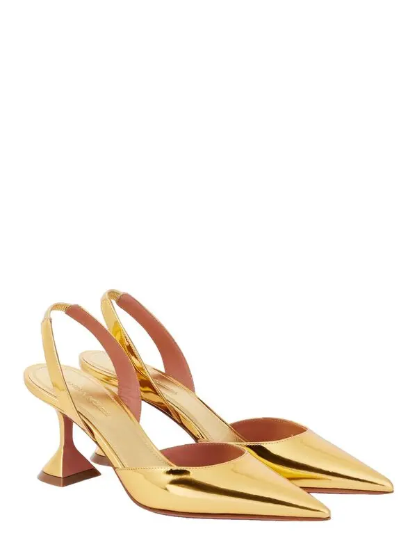 Amina Muaddi Holli 70 Mirrored Leather Slingback Pumps - Gold