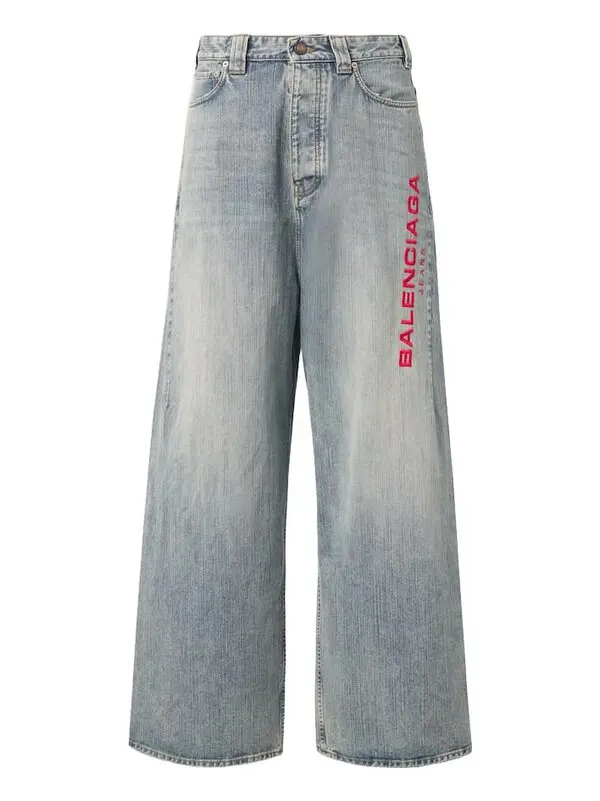 Balenciaga Logo Embroidered Wide-leg Jeans - Grey