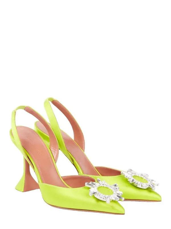 Amina Muaddi Begum 95 Satin Slingback Pumps - Green