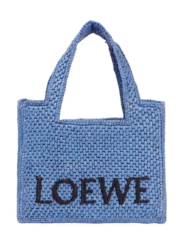 Loewe Mini Logo Raffia Top-handle Bag - Blue