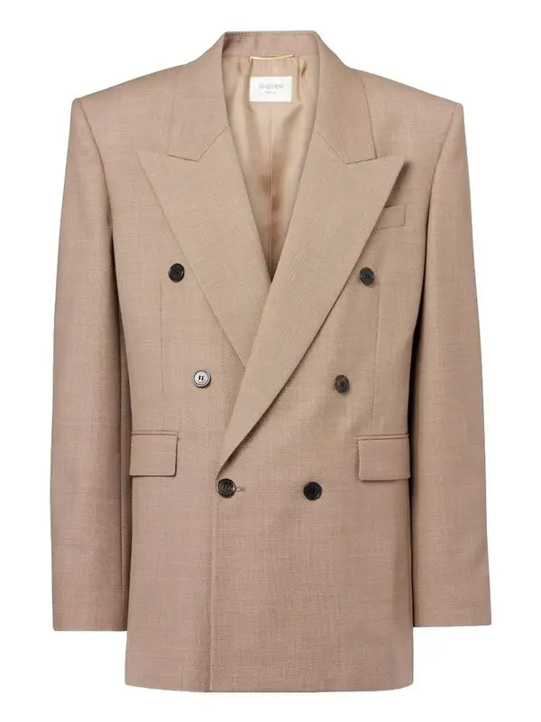 Saint Laurent Wool Double-breasted Blazer - Beige
