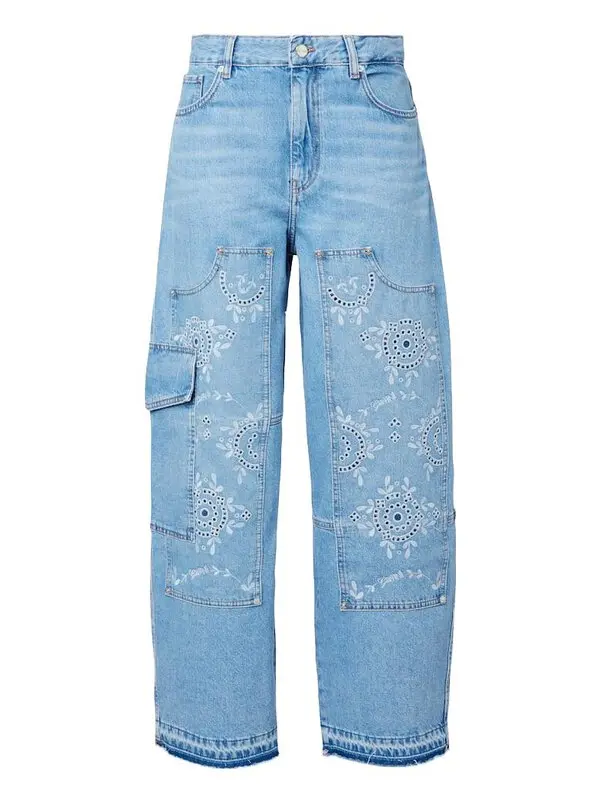 GANNI Broderie Anglaise Barrel-leg Jeans - Blue