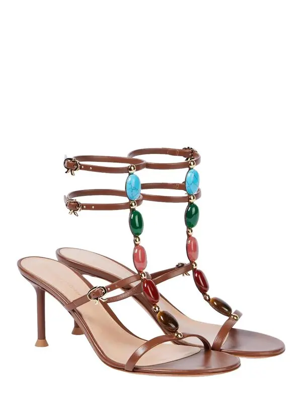 GIANVITO ROSSI Shanti 70 Embellished Leather Sandals - Brown