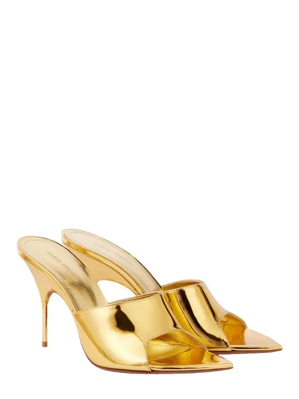 Amina Muaddi Bianca 95 Metallic Leather Mules - Gold