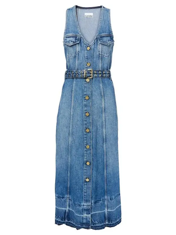 GANNI Denim Midi Shirt Dress - Blue