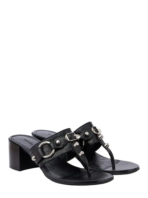 Balenciaga City 50 Studded Leather Thong Sandals - Black