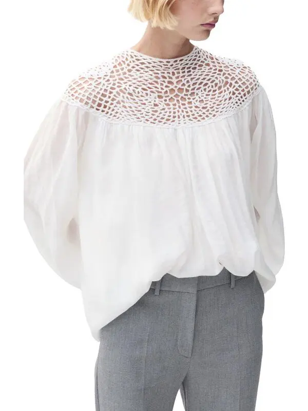 Mango Open Stitch Yoke Shirt - Off White