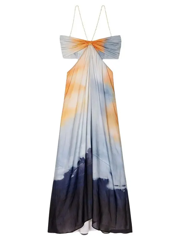 Maje Ryedine Cutout Maxi Dress - Blue Tie Dye Print