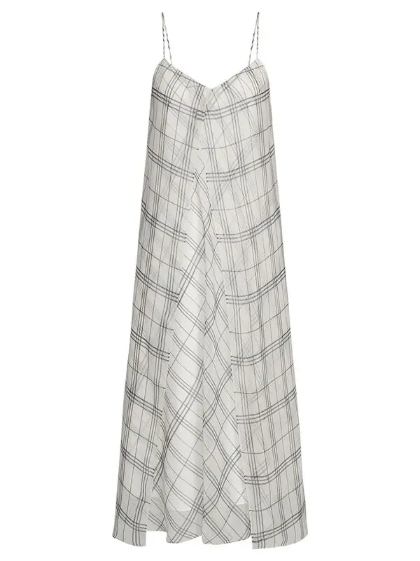 Vince Sleeveless Plaid Midi Dress - Off Whitegrey