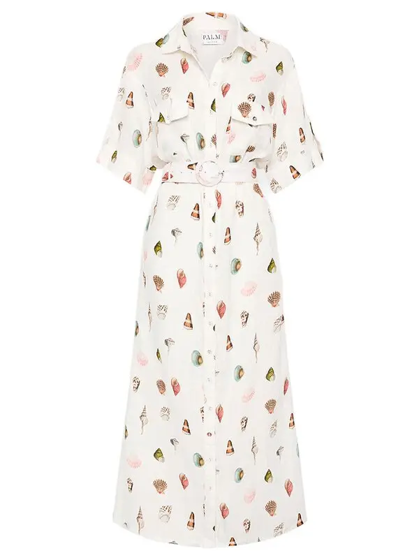 PALM NOOSA Memento Seashell-print Linen Maxi Shirtdress - Sardinia Shell