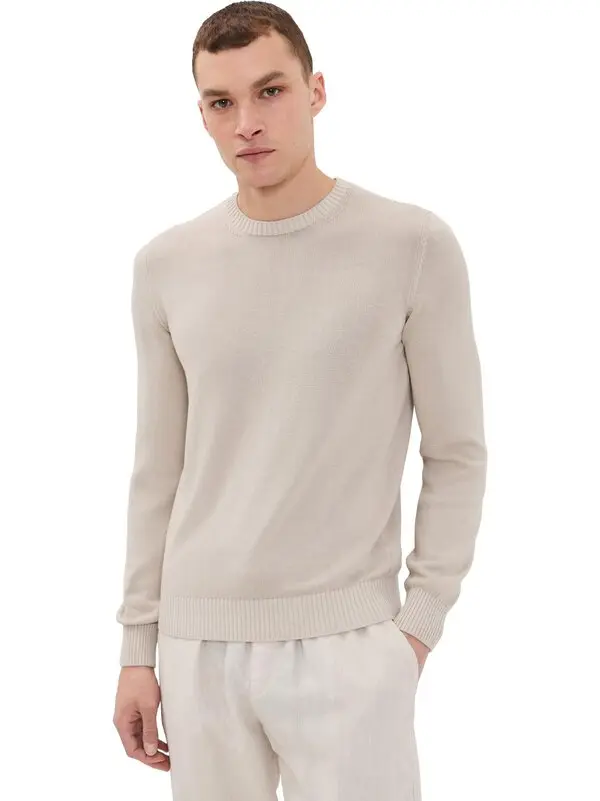 Fedeli Cotton Crew Neck Pullover - Natural