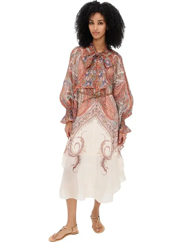 Zimmermann Rhiannon Tie Neck Midi Dress - Cream Paisley
