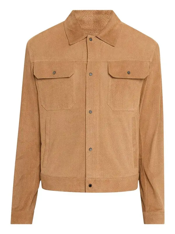 Emporio Armani Perforated Suede Trucker Jacket - Beige