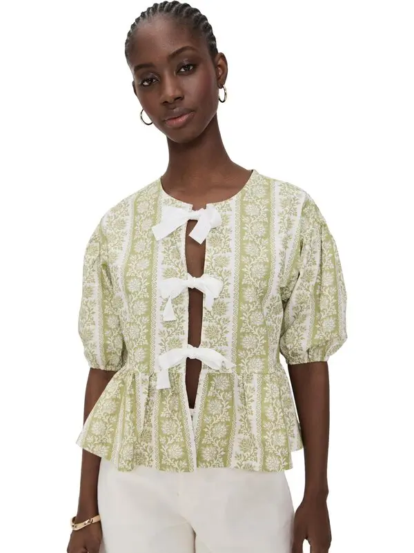 LA MAREGOLD Brigitte Blouse - Fern Green Floral Stripe