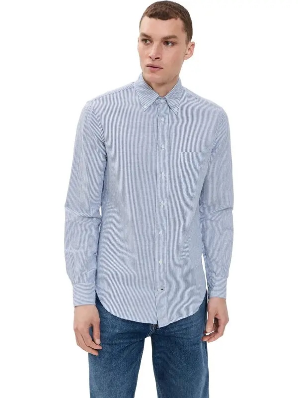 Gitman Bros Striped Linen Shirt - Blue Stripe