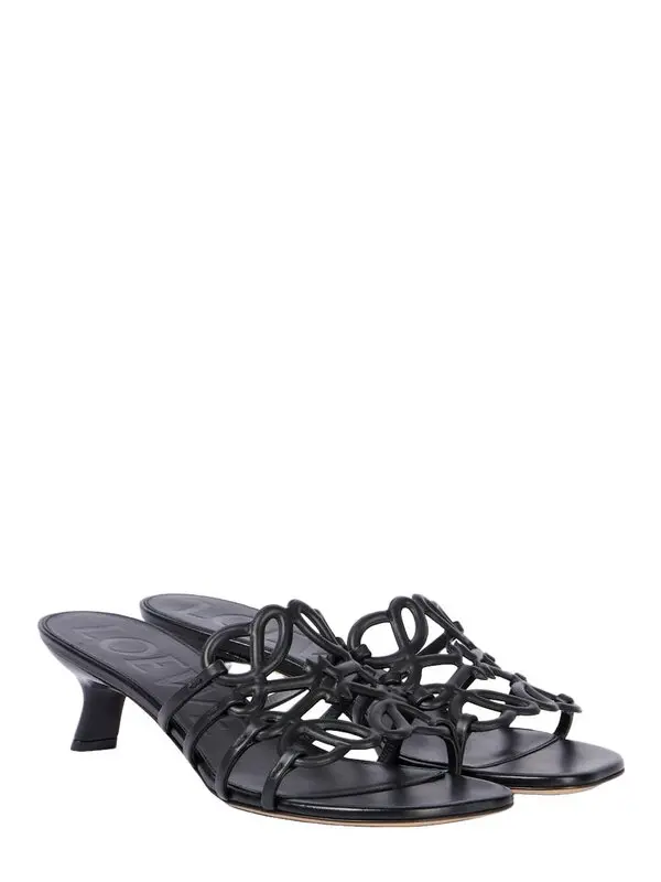 Loewe Paula's Ibiza Petal Anagram Leather Mules - Black