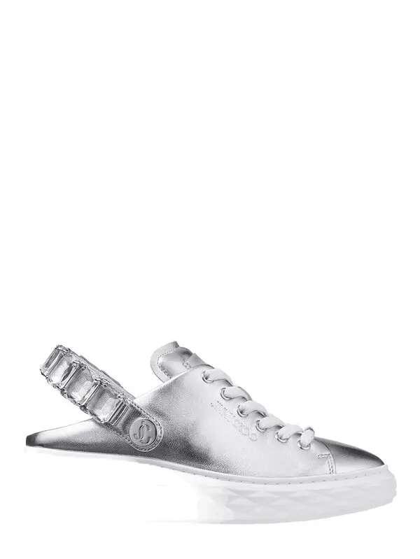 JIMMY CHOO Diamond Sling Silver Metallic Leather Slipper Trainers - Silver/crystal
