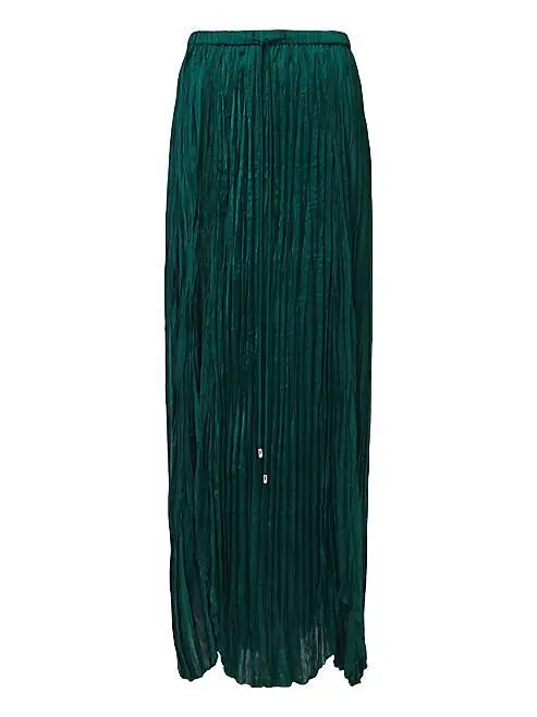LEEM Lace Insert Plisse Woven Maxi Skirt - Green