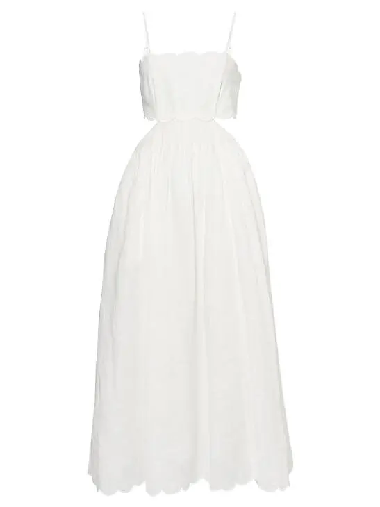 Zimmermann Rhiannon Scalloped Linen Midi Dress - Ivory