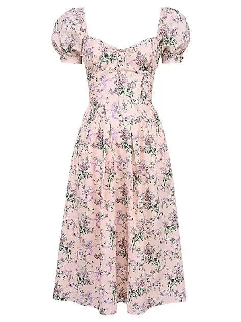 House Of Cb Floral-print Stretch-cotton Midi Dress - Peach Floral