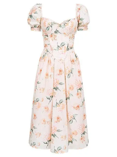 House Of Cb Lulabell Floral-print Stretch-cotton Midi Dress - Peach Floral