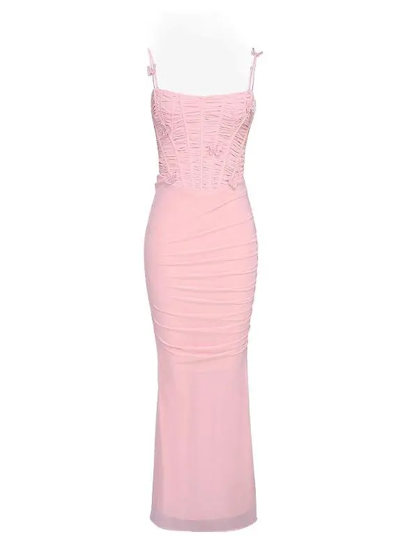 House Of Cb Stretch-mesh Maxi Dress With Butterfly Embellishments - Pink