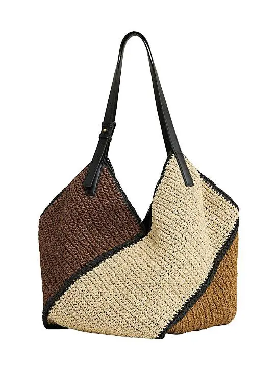 REISS Farrah Color-block Raffia Tote Bag - Tan